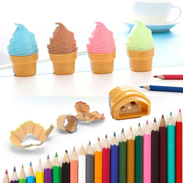 2Pcs Cute Kawaii Ice Cream Pencil Sharpener Cone Cutter Knife Two Hole ...