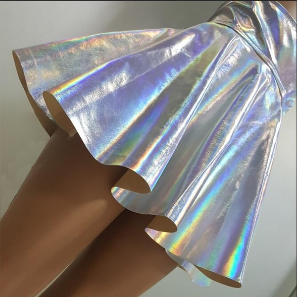 Vintage Harajuku Fluorescence Metal Silver Skirts Female Shiny ...