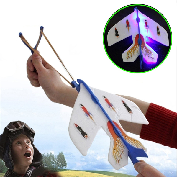 Children's Outdoor Flash Glowing Slingshot Flying Airplane Toy ...