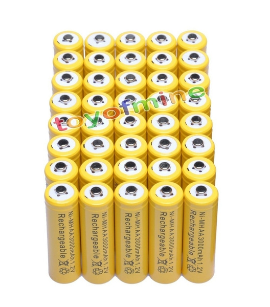 40x AA 3000mAh 2A 1.2 V Ni-MH Yellow Rechargeable Battery Cell for MP3 ...