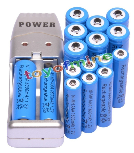 8 AA + 8 AAA 1.2V 1800mAh 3000mAh NiMH Blue Rechargeable Battery Cell ...