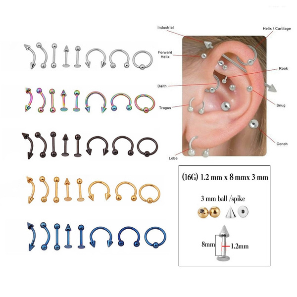 8PCS Stainless Steel Body Puncture Brow Nose and Ear Bone Nail ...