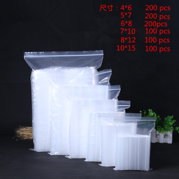 Transparent thickening sealing bag 100/200PCS PE Clear Self Sealing Zip ...