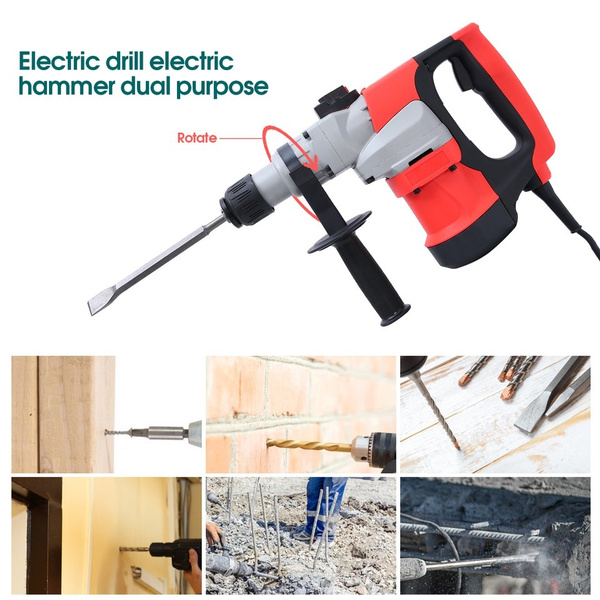 Electric Triple-Purpose Powerful Hammer Kit Concrete Break 2 Chisels 3 ...