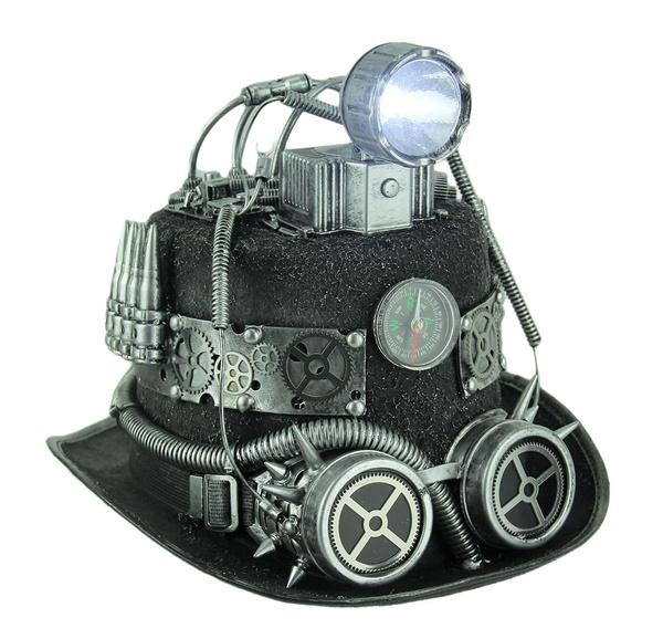 Steampunk Miner Light Top Hat with Compass and Goggles | Wish