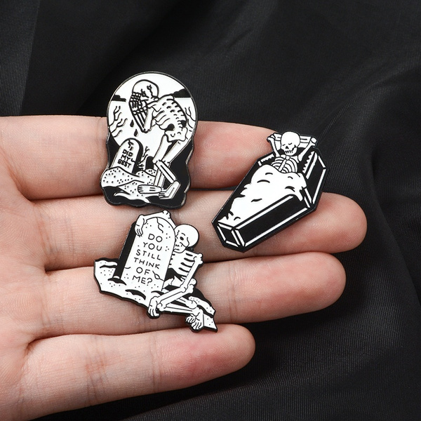 Skeleton Pin Tombstone Coffin Crying Skeleton Pins Dark Humor Lonely ...