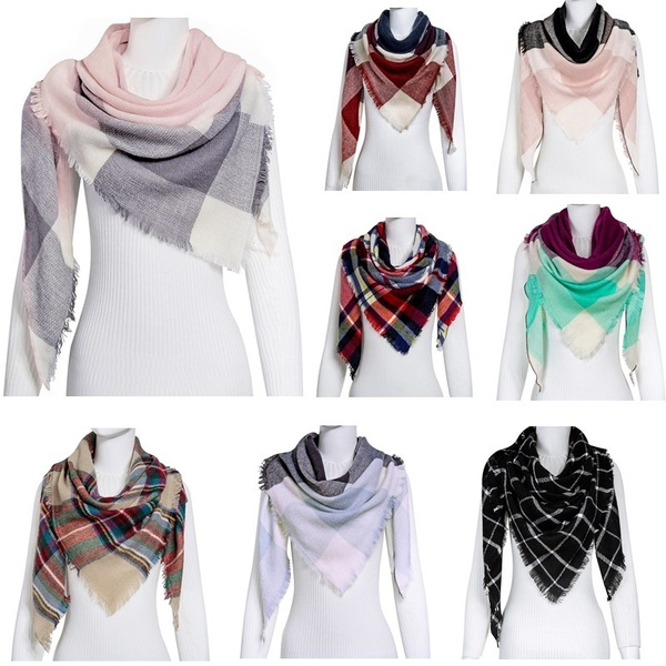 Women Triangles Lattice Design Scarf Simple Comfortable Scarves Shawl ...