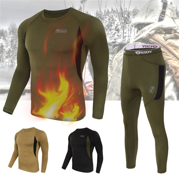 4 Colors Men Warm Thermal Underwear Set Long Sleeve Winter Fleece Slim ...