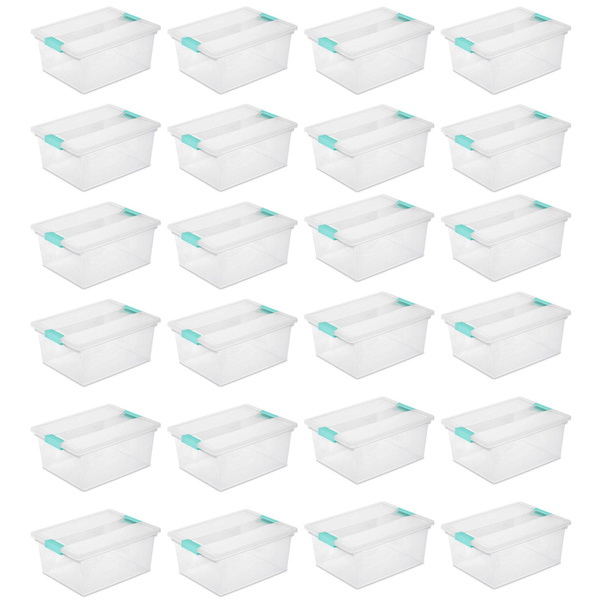 Sterilite Deep Clear Plastic Stackable Storage Bin w/ Clear Latch Lid ...
