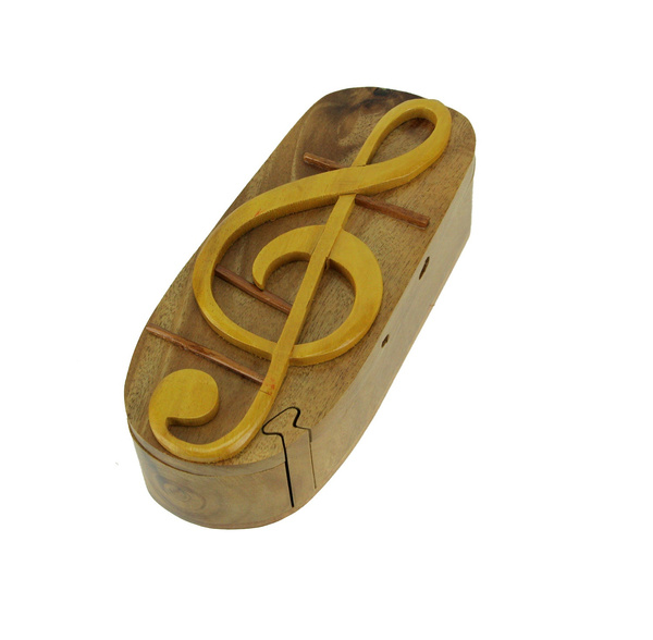 Hand Carved Wood 3D Treble Clef Music Symbol Puzzle Trinket Box | Wish