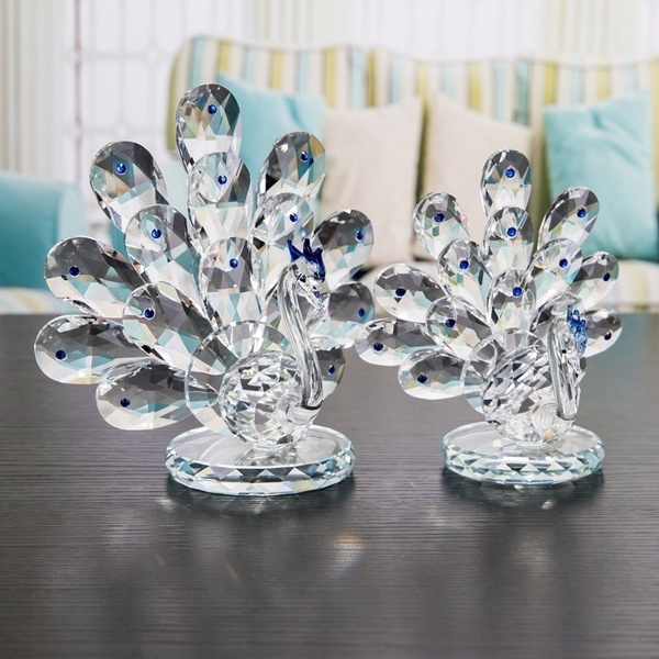 Crystal Peacocks Crafts Figurines Birthday Wedding Gift Home Decoration ...