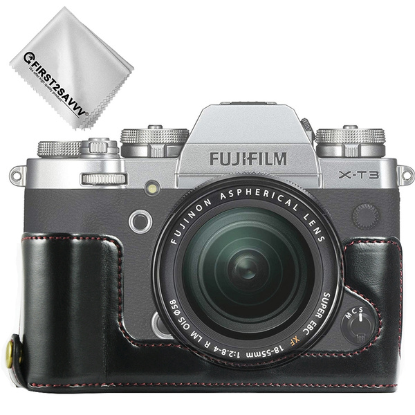 Black Leather Half Camera Case Bag Cover base for Fuji Fujifilm X-T3 ...