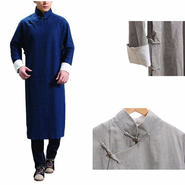 Traditional Mens Ethnic Style Chinese Robes Retro Trench Tops Wing Chun ...
