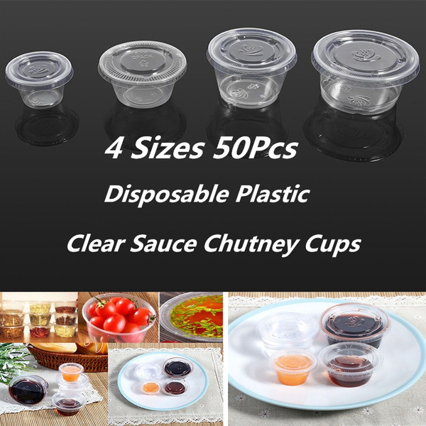 4 Sizes 50Pcs Disposable Plastic Clear Sauce Chutney Cups Takeaway ...