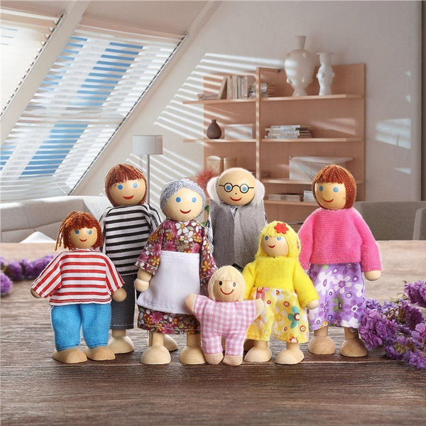 7pcs Wooden Dolls Pretend Play Set Dolls Family for Children Kids ...