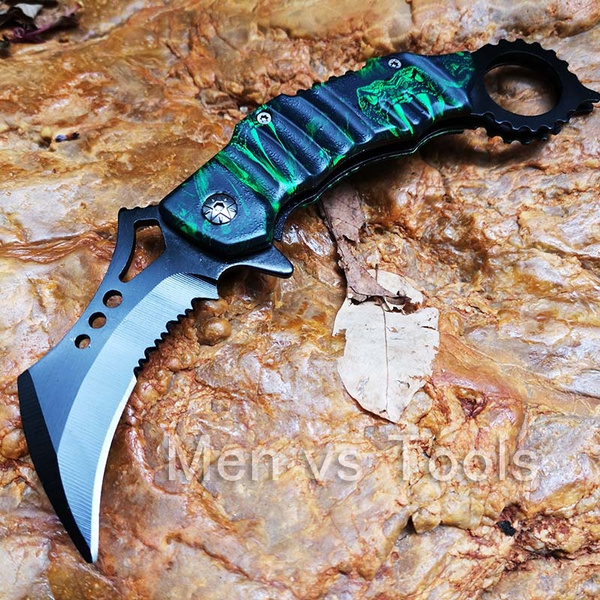 Tactical Spring Assisted Knife Viper Snake Coating Karambits Army ...