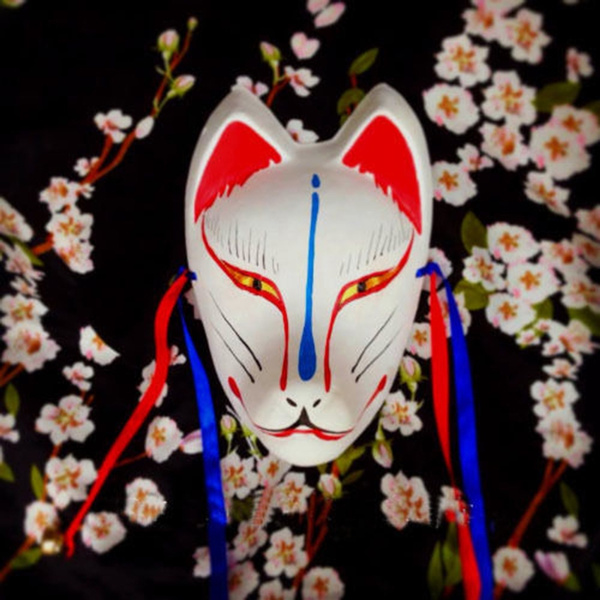 Japanese Fox Cosplay Mask Meiko Kitsune Full Face Hand-Painted ...