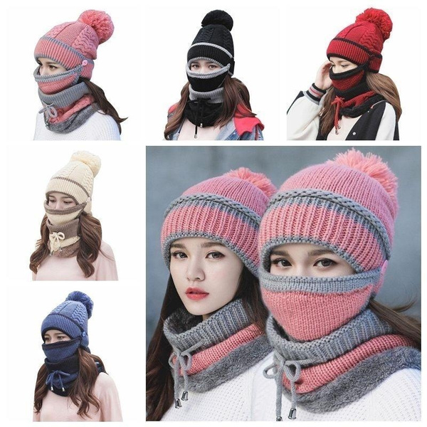 6 Colors Fashion Women Winter Beanies Knitted Hat Thickened Woolen Cap ...