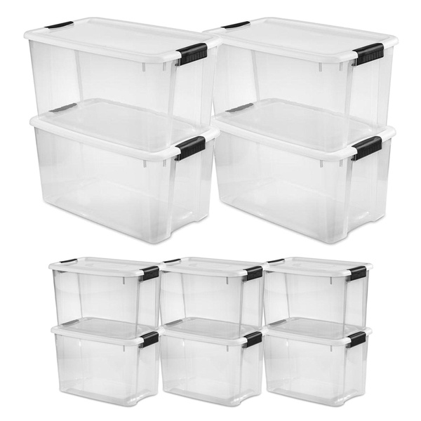 Sterilite 70 Qt 4-Pack and 30 Qt 6-Pack Clear Plastic Stackable Storage ...
