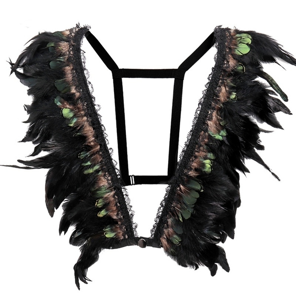 Steampunk Feather Caged Bralette Steampunk Goth Crop Top Plus Size ...