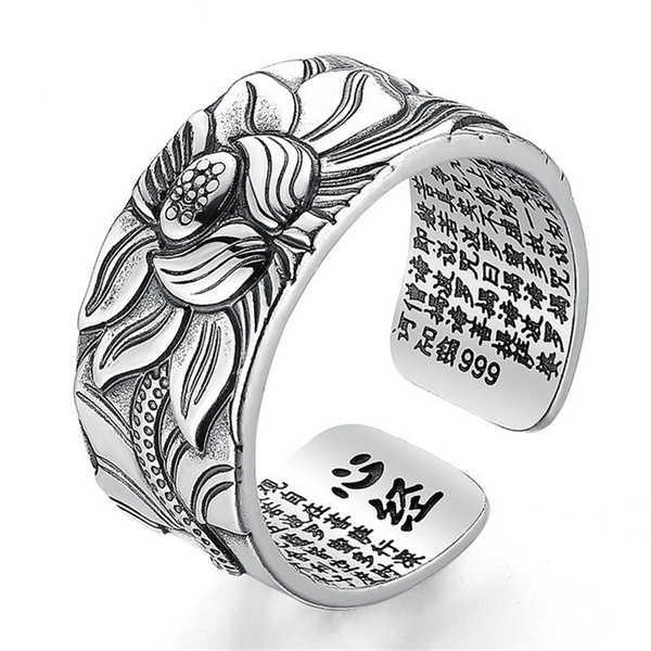 Lotus Flower Open Ring For Men Male Fashion Free Size Buddhistic Heart ...