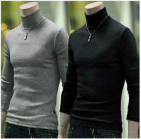 Jamickiki New Fashion Men's Bulky Turtleneck Long-sleeved T-shirt ...