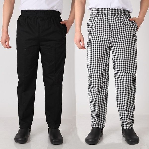 Men Plaid Elastic Waist Restaurant Catering Food Service Kitchen Work ...