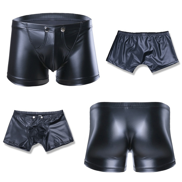 Men's Boxers Underwear Faux Leather Trunk Press Button Fashion Male ...