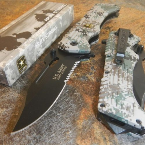 US ARMY Spring Assisted CAMO RESCUE Folding Pocket Tactical Military ...