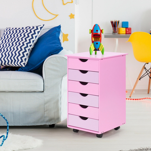 6-Drawer Wood Mobile File Cabinet Rolling Organizer Storage Office Home ...