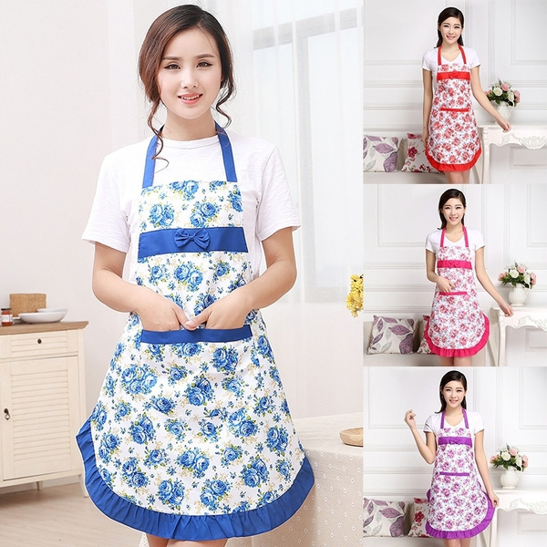 Women's Housewife Kitchen Aprons Convenient Floral Cook Restaurant Chef ...