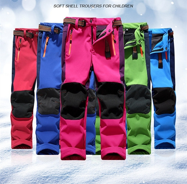 Children Softshell Pants Outdoor Waterproof Fleece Winter Hiking ...