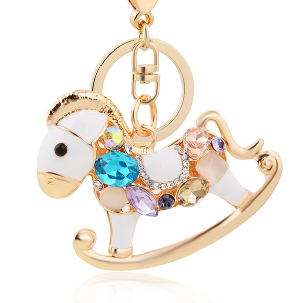 Crystal Rocking Horse Keychain Precious Childhood Memories Wooden Pony ...