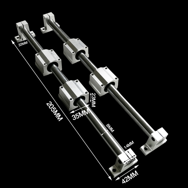 2Pcs set 8mm 200mm Linear Shaft Rod Rail Kit Bearing Block For 3D ...