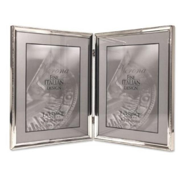 Polished Silver Plate 8x10 Hinged Double Picture Frame - Bead Border ...