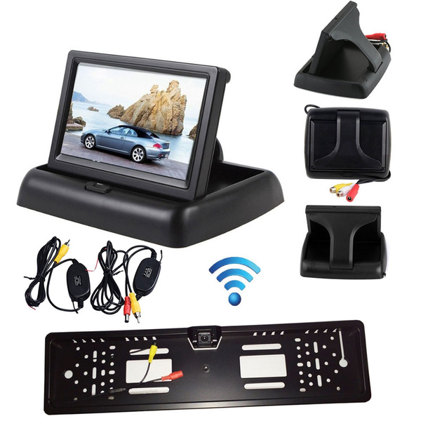 4 3 Car Lcd Foldable Monitor Rear View Kit Wireless Eu Car License