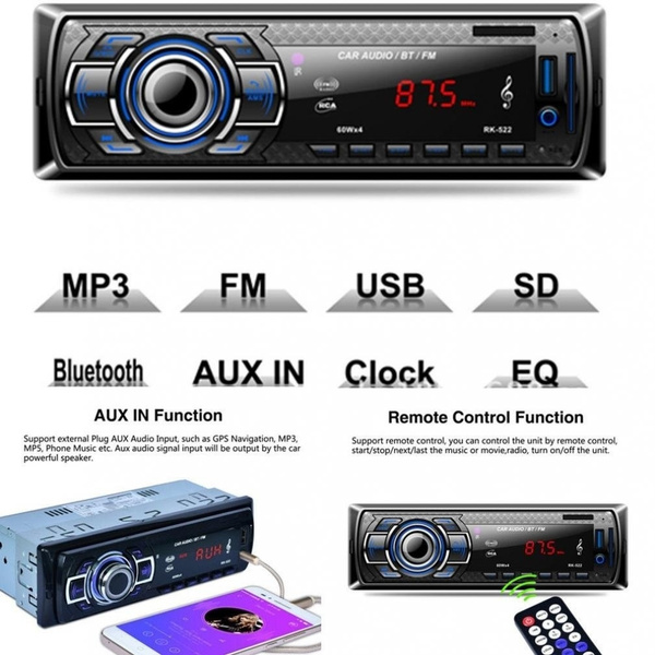 Hot Bluetooth Car Stereo Audio 1 DIN In-Dash FM Aux Input Receiver SD ...