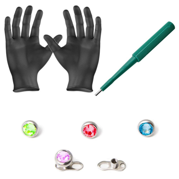 Dermal Anchor Piercing Kit 14G 4mm Top gems Dermal Bases Puncher and ...