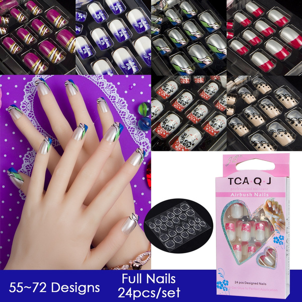 Model 55 ~ 72 24pcs Box Full Fake Nail Art Design With Glue Tape