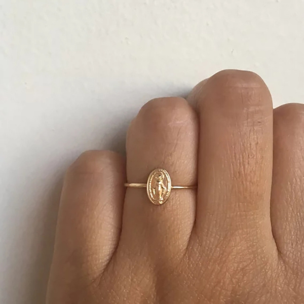 Tiny Gold Miraculous Medal, Virgin Mary Ring, Miraculous Medal Charm ...