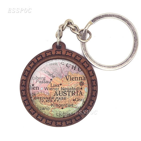Austria Map Keychain Map Key Chain Austria Map Jewelry Glass and Wood ...