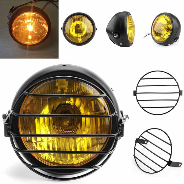 6.5" Retro Motorcycle Scooter LED Headlight+Grill Cover Set for Cafe ...