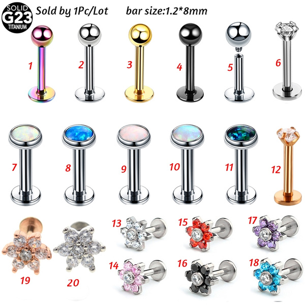 1PC G23 Titanium Flower Punk Round Bar Lip Ring Stud Piercing Labret ...