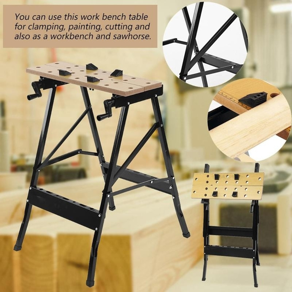 Heavy Duty Portable Folding Work Bench Sawhorse Clamp Jaw Table Repair ...