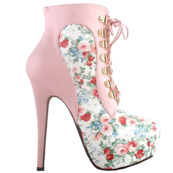 SHOW STORY Black/Pink/Purple Lace Up Stiletto Heel Gothic Ankle Boots ...