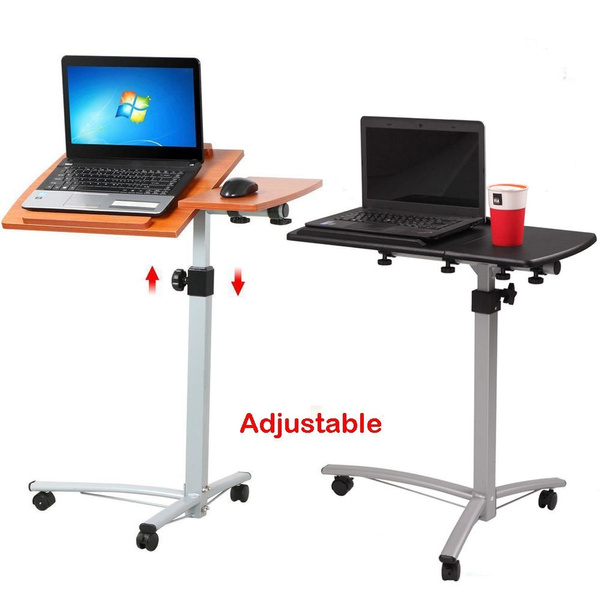 Laptop Rolling Desk Adjustable Tilt Stand Portable Caster Cart Bed Side ...