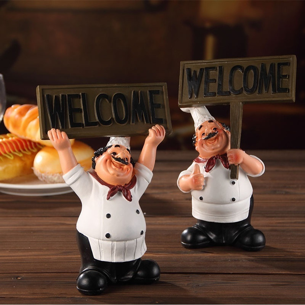 Resin Chef Figurine Figure Ornament Statue Model Cook Cake Coffee Shop ...