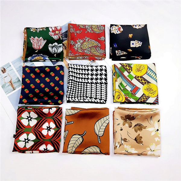 60*60cm Silk Feeling Hair Scarves For Women Printed Head Scarfs Short ...