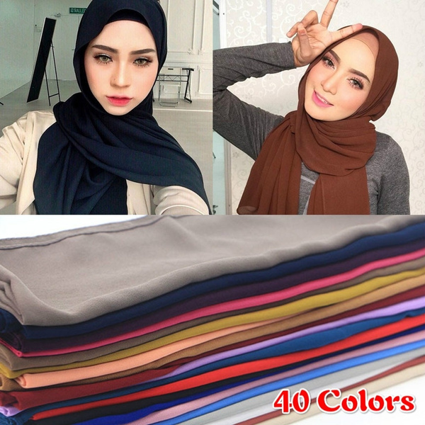 Hijabs Muslim Ladie Color Plain Bubble Chiffon Scarf Scarf Headband ...