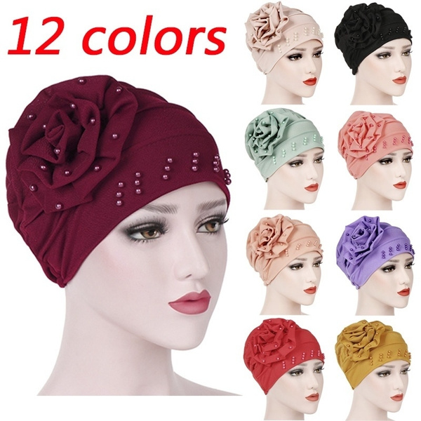 12 Colors Muslim Women Floral Lace Turban Hat India Cap Chemo Cap ...
